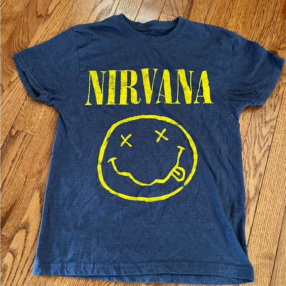NIRVANA | Tops | Nirvana Blue And Yellow Smiley Face Tee | Poshmark